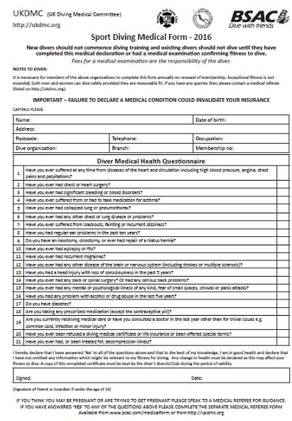 Changes to the Sports Diver Medical Form | Trafford Sub Aqua Club